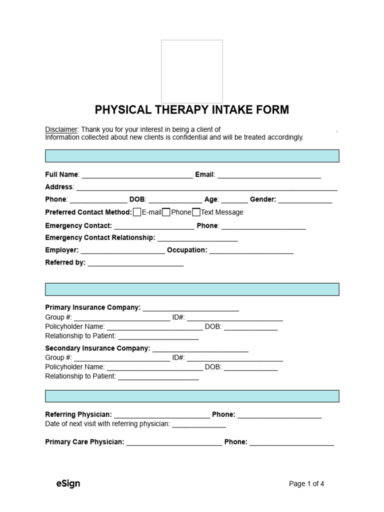 Physical Therapy Intake Form | PDF | Physical Therapy | Fibromyalgia