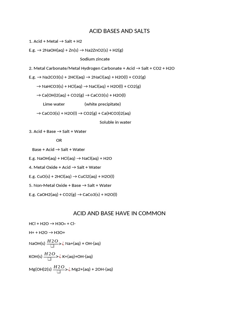 Acid Bases and Salts | PDF | Sodium Carbonate | Sodium Bicarbonate