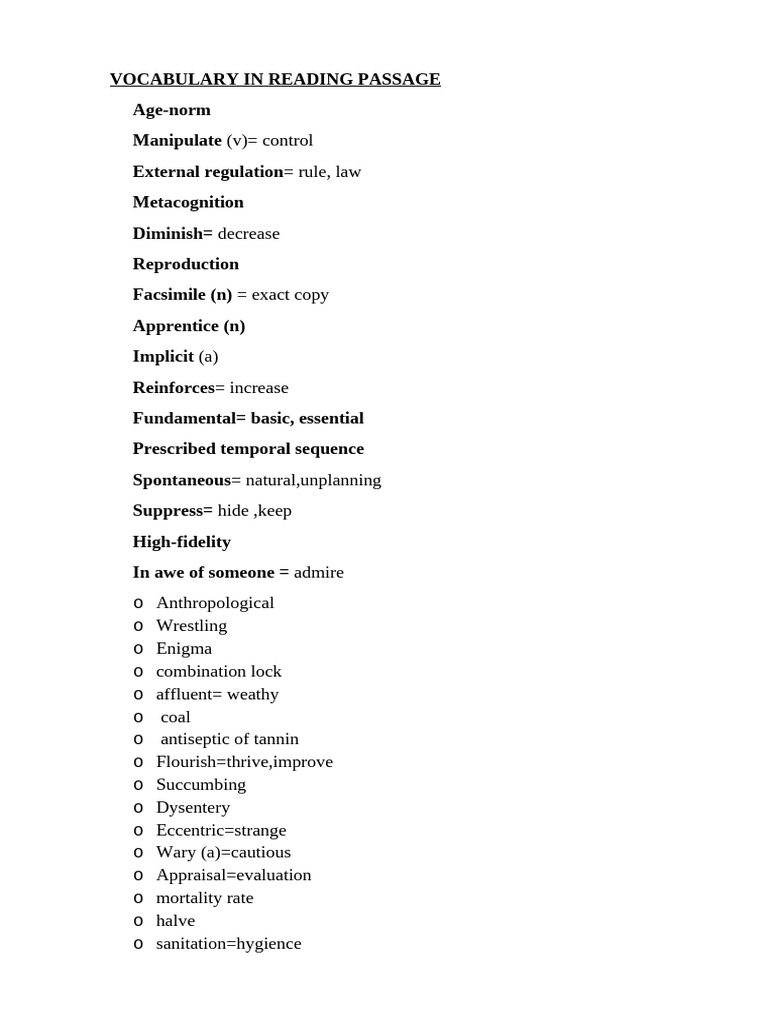 VOCABULARY IN READING PASSAGE | PDF