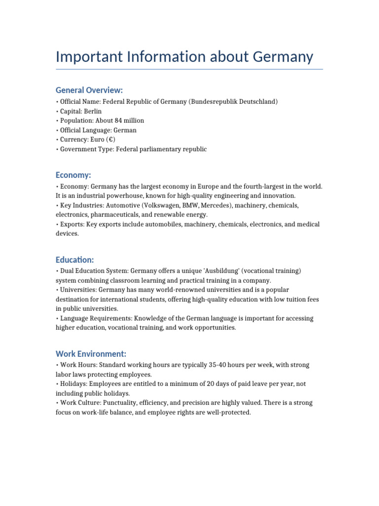 Important Information About Germany | PDF | Germany | World Politics