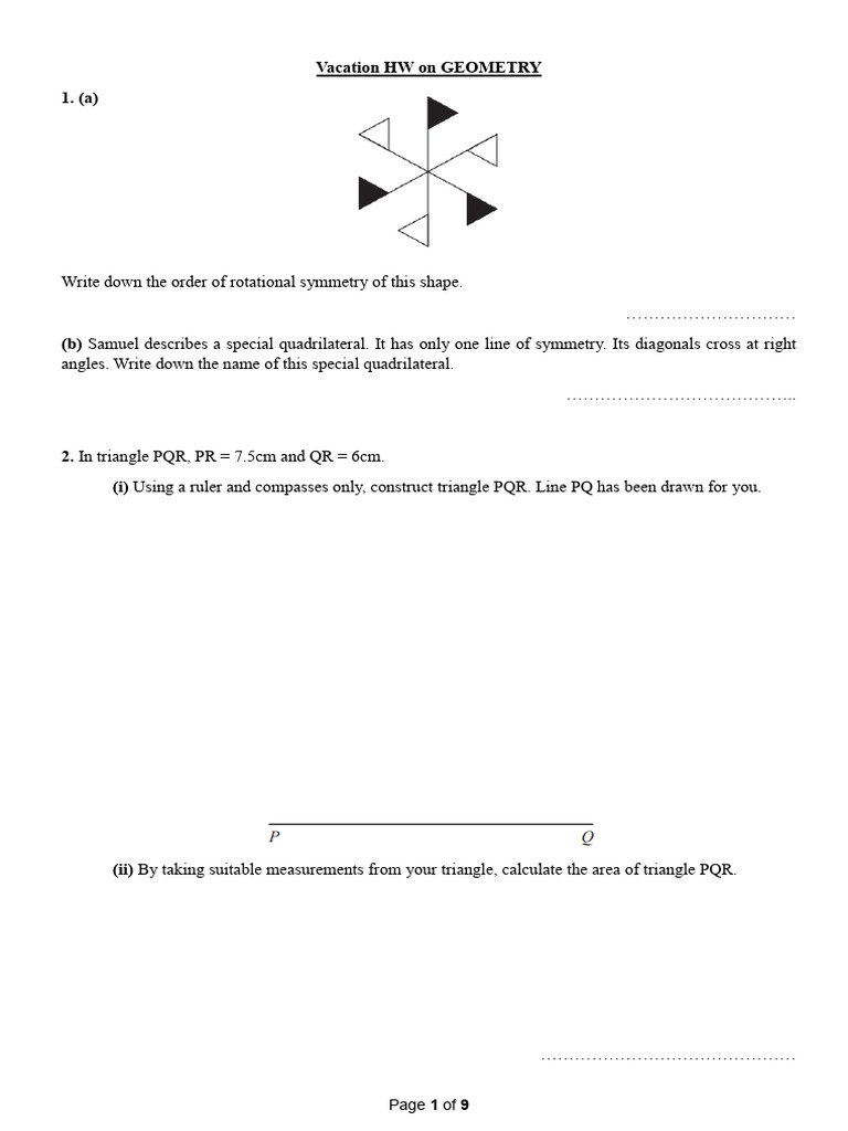 Class IX - Math D - Vacation HW - GEOMETRY | PDF | Triangle | Area