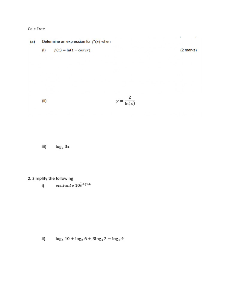Calc Free TEST REVISION | PDF