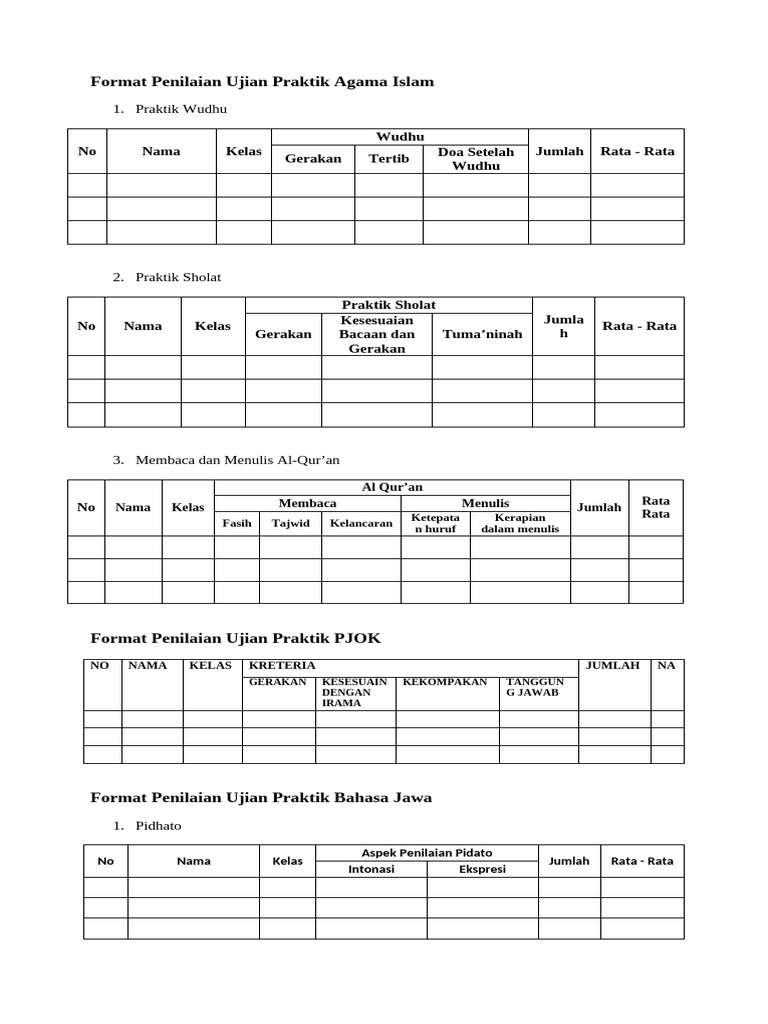Format Penilaian Ujian Praktik 2023 | PDF