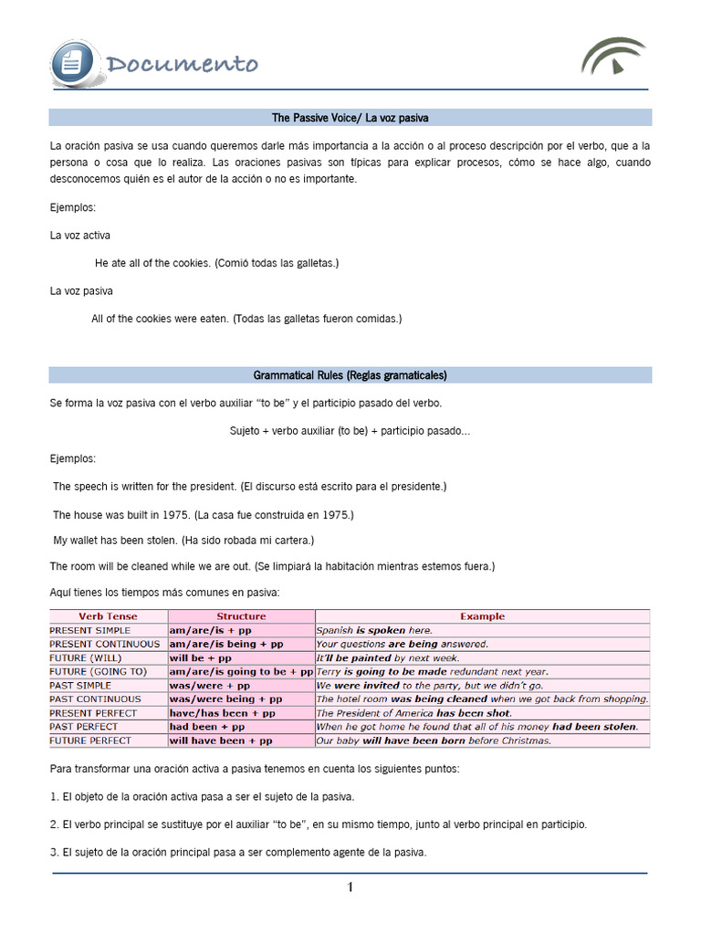 Voz Pasiva | PDF | Verbo | Asunto (gramática)