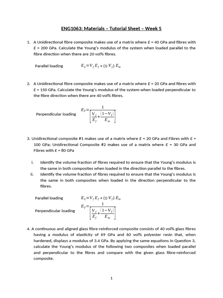 Week5 ENG1063 Questions 2024-25 | PDF | Composite Material | Young's Modulus