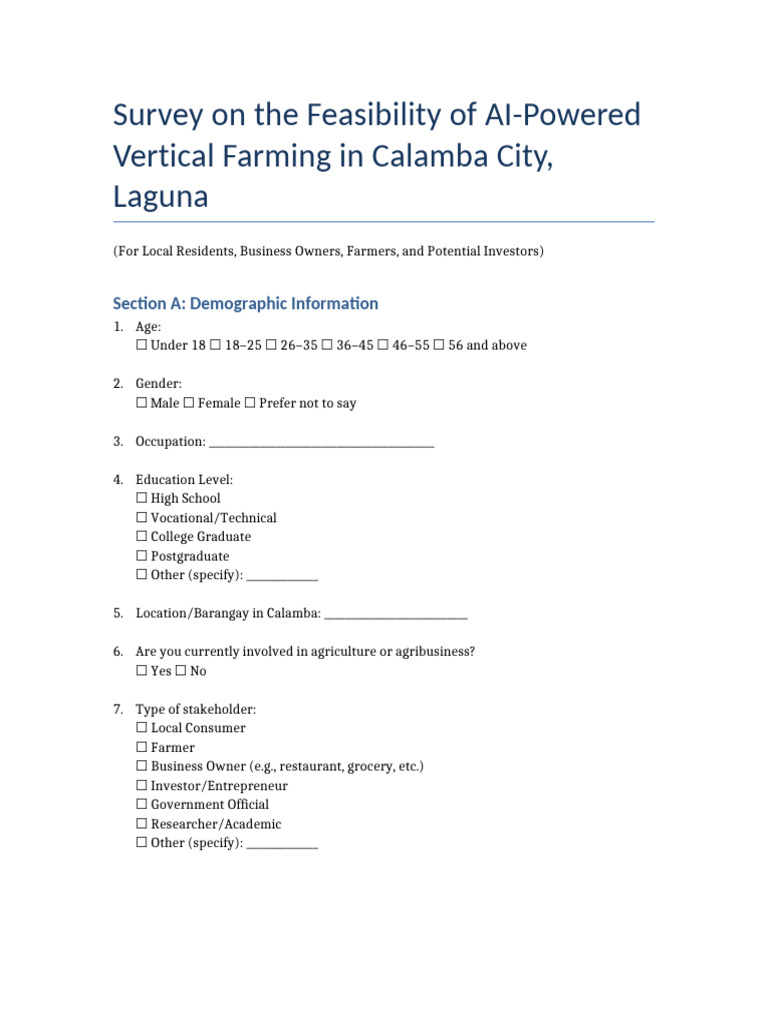 Revised Questionnaire AI Vertical Farming | PDF | Agriculture | Vegetables