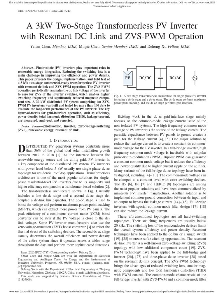 2021 A 3kW Two Stage Transformerless PV Inverter | PDF | Power Inverter ...