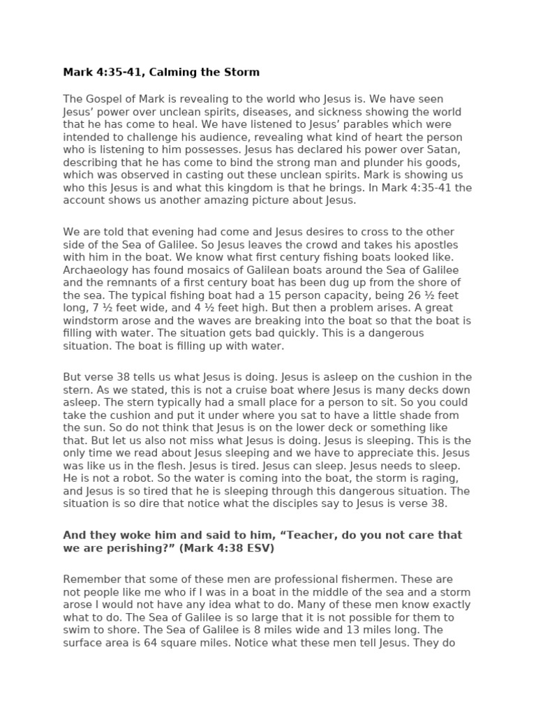 Bible Study Mark 4 35 41 Calming The Storm | PDF | Jesus | Book Of Exodus