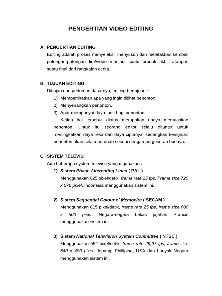 Pengertian dan Tujuan Video Editing | PDF