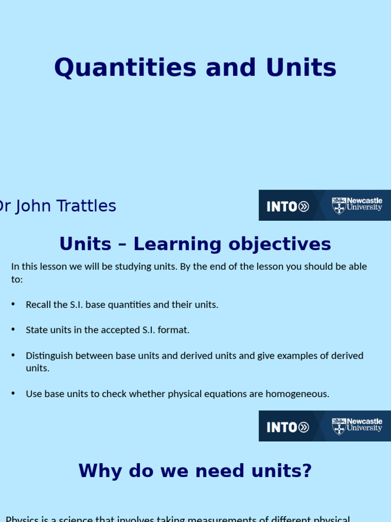 Week 1 - Lesson 1 - Units Quantities - Slides | PDF | International ...