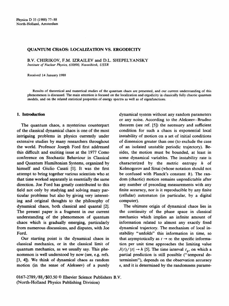 QUANTUM CHAOS LOCALIZATION VS. ERGODICITY | PDF | Chaos Theory | Classical Mechanics