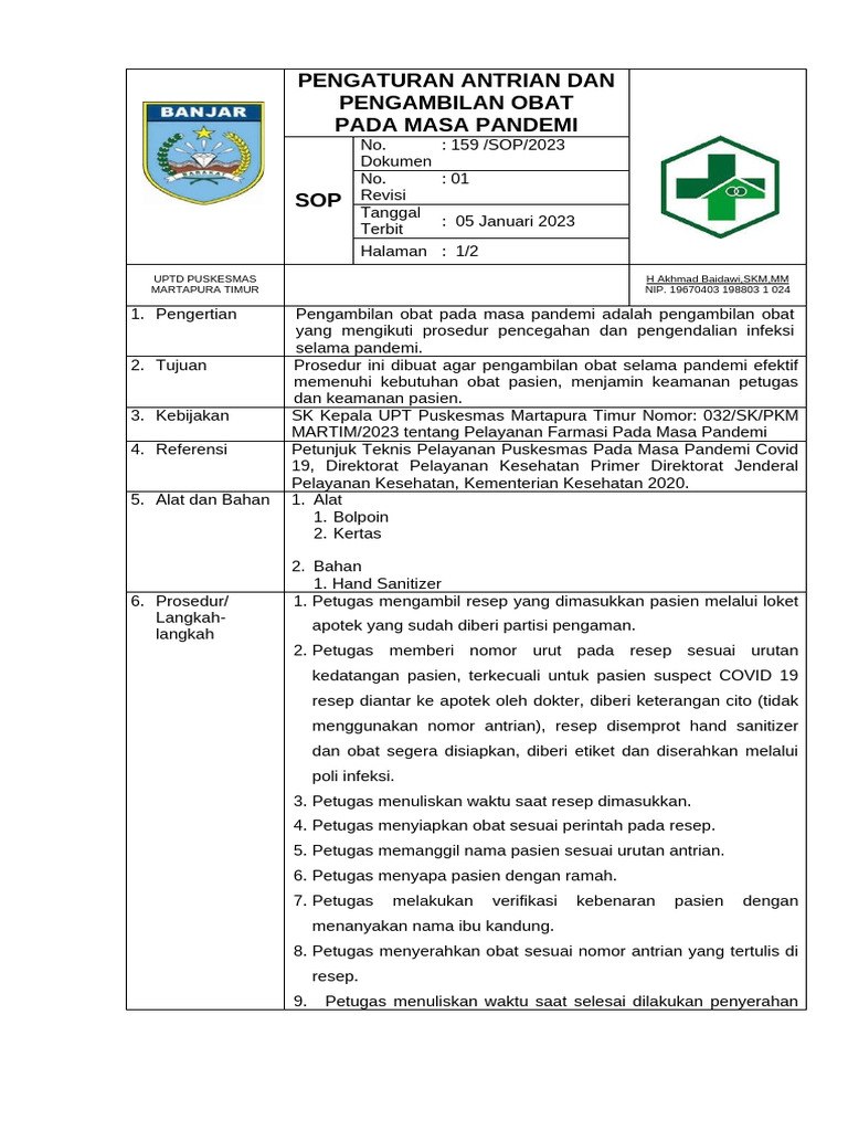 PENGATURAN ANTRIAN DAN PENGAMBILAN OBAT PADA MASA PANDEMI (Revisi 1 | PDF