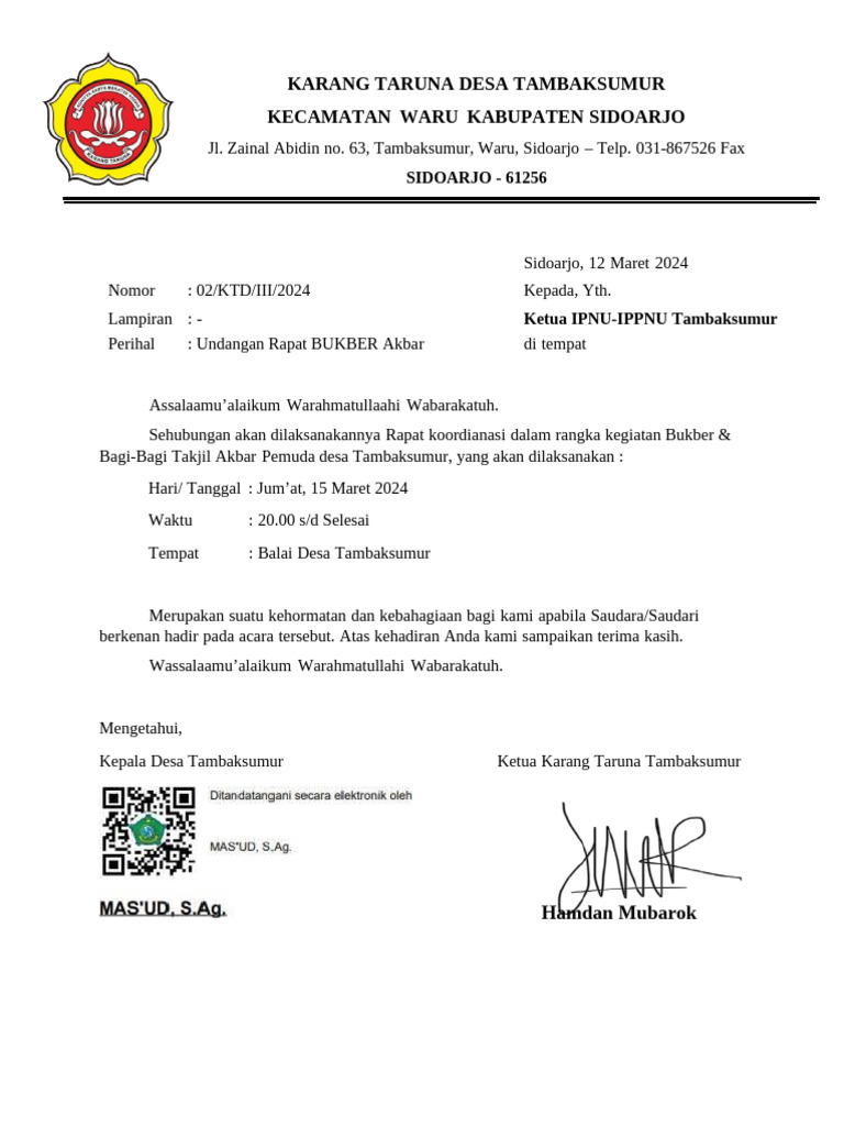 Undangan Bukber Akbar Pemuda Tambaksumur | PDF