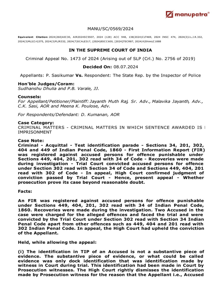 P Sasikumar Vs The State Rep by The Inspector of PSC20240907241741128COM584467 | PDF ...