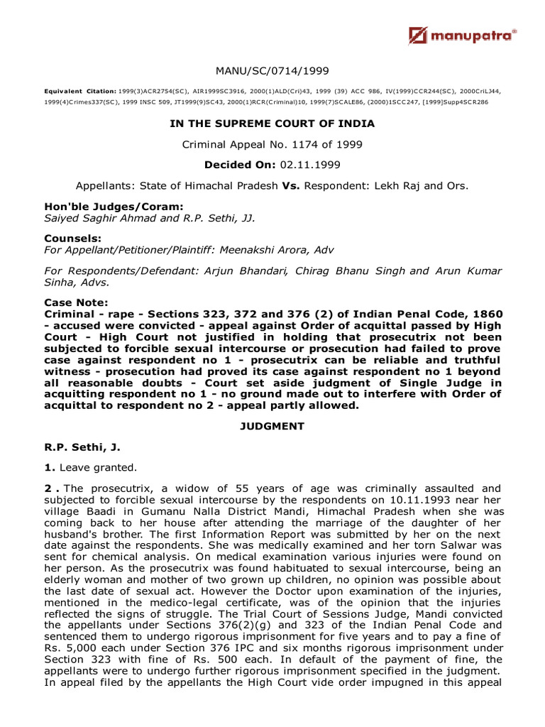 State of Himachal Pradesh Vs Lekh Raj and Ors 0210230s990088COM777042 ...
