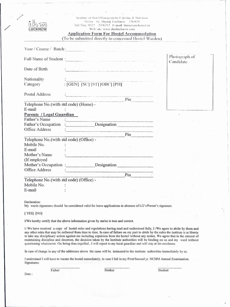 Hostel Application Form | PDF | Medical Specialties | Clinical Medicine