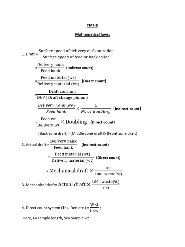 New YMT-II Lap Former + Comber Maths | PDF | Quantity
