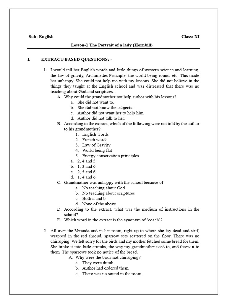 English G-11 Portrait of A Lady Notes | PDF | Grandparent