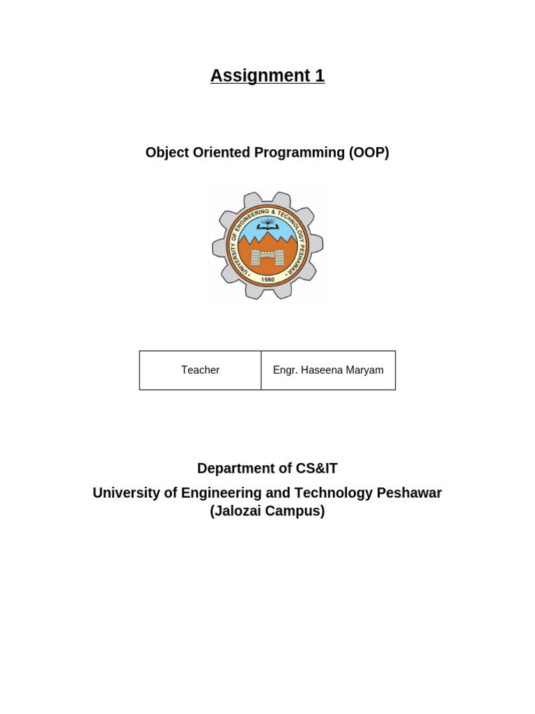 Assignment 1 OOP by Engr - Haseena Maryam | PDF | Software Engineering | Computing