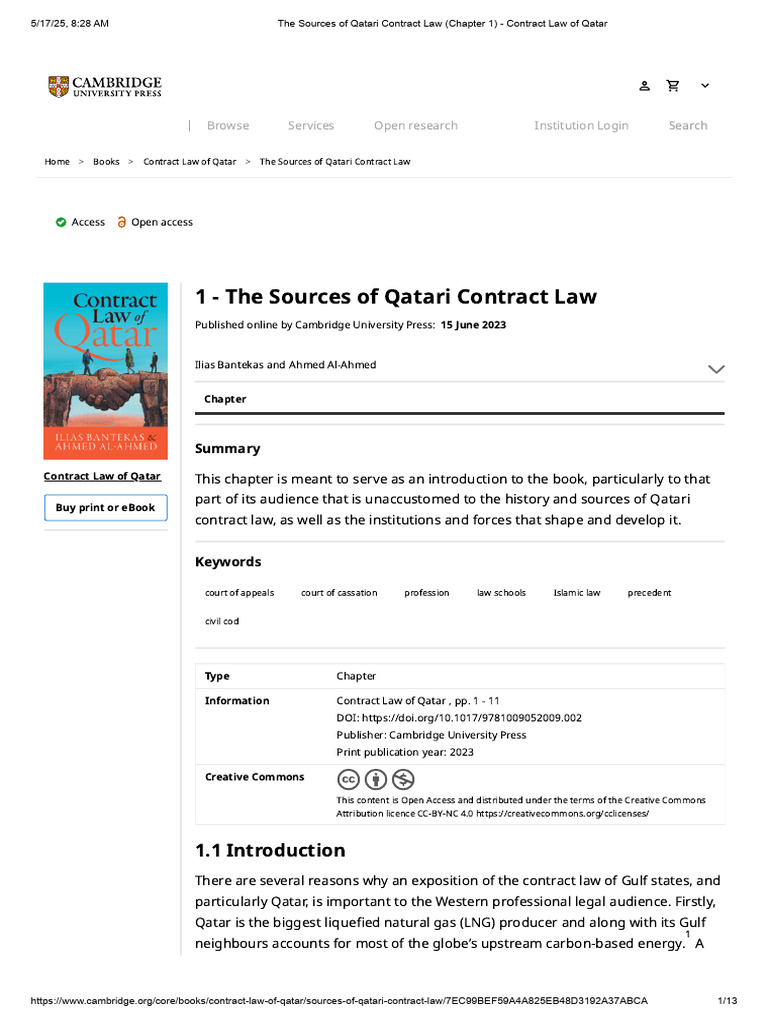 The Sources of Qatari Contract Law (Chapter 1) - Contract Law of Qatar ...