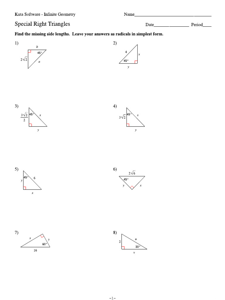 8-Special Right Triangles WorkSheet | PDF