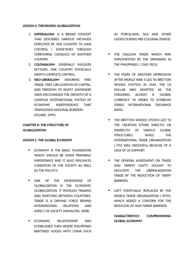 Contemporary World Lesson 2 | PDF | Globalization | Economies