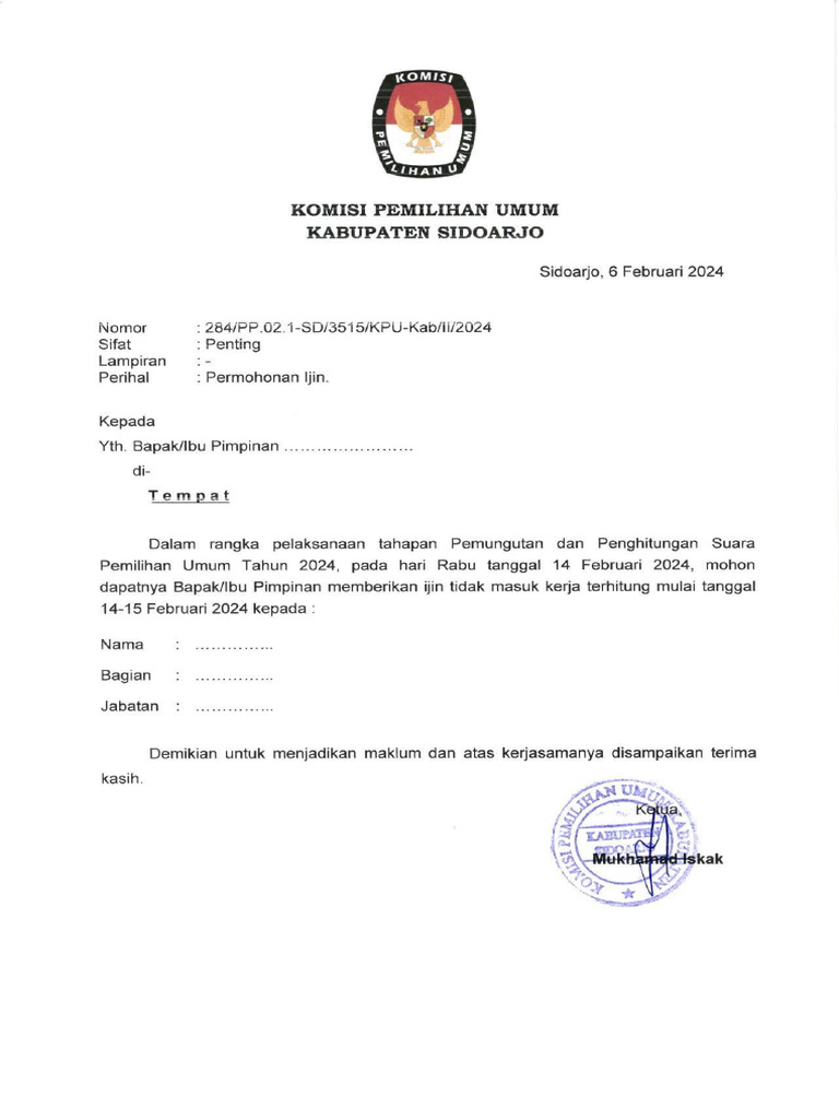 Contoh Surat Permohonan Izin | PDF