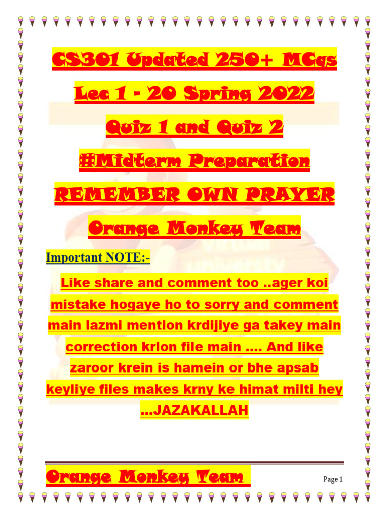 CS301 Lec 1-20 Serch Mcqs | PDF | Pointer (Computer Programming) | Computer Programming