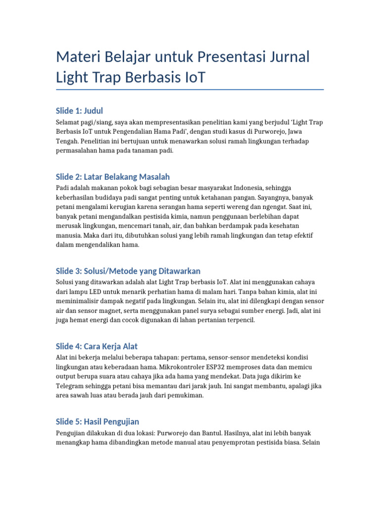 Materi Belajar Presentasi LightTrap IoT | PDF