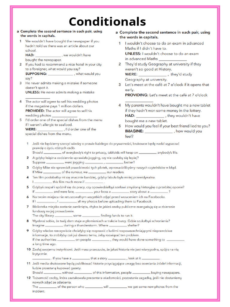 Conditionals mixed inwersja unit 6 | PDF