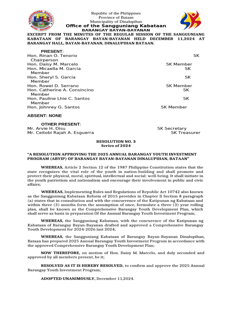 ABYIP Resolution For 2025 | PDF | Government