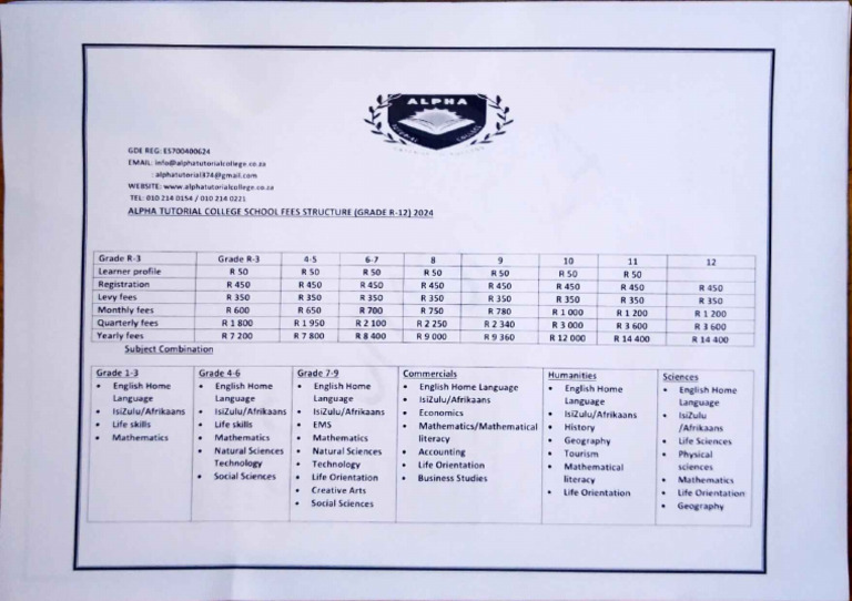 Fees Structure 2024 Grade R 12 | PDF