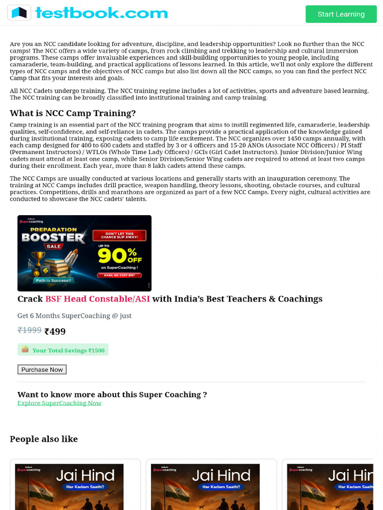 NCC Camps - Know Types and Complete Lis | PDF