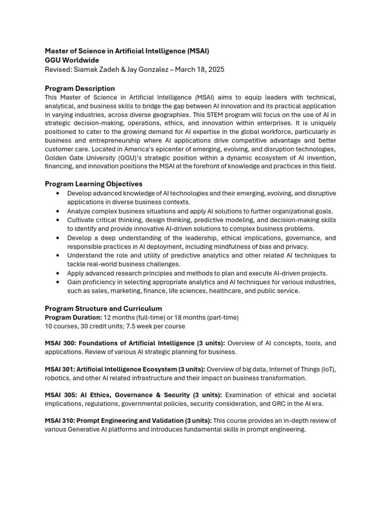 MSAI Program Description and Courses (New) | PDF | Artificial Intelligence | Intelligence (AI ...