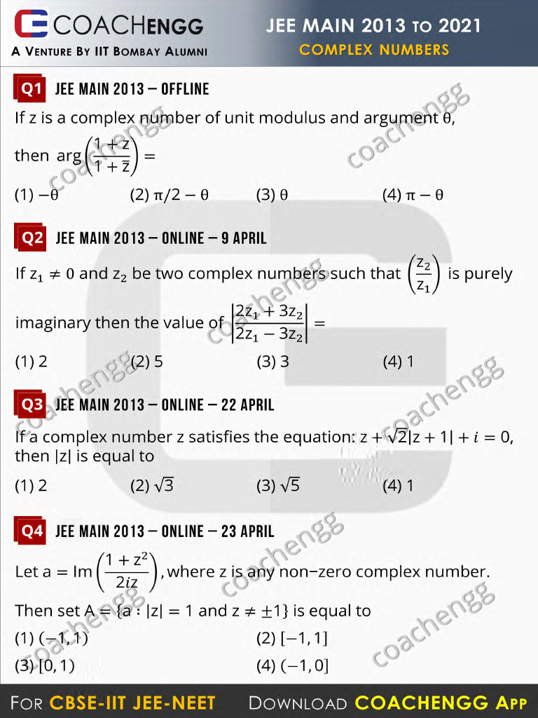 0 - 6 - R. Complex Numbers - JEE Main - 86Q | PDF