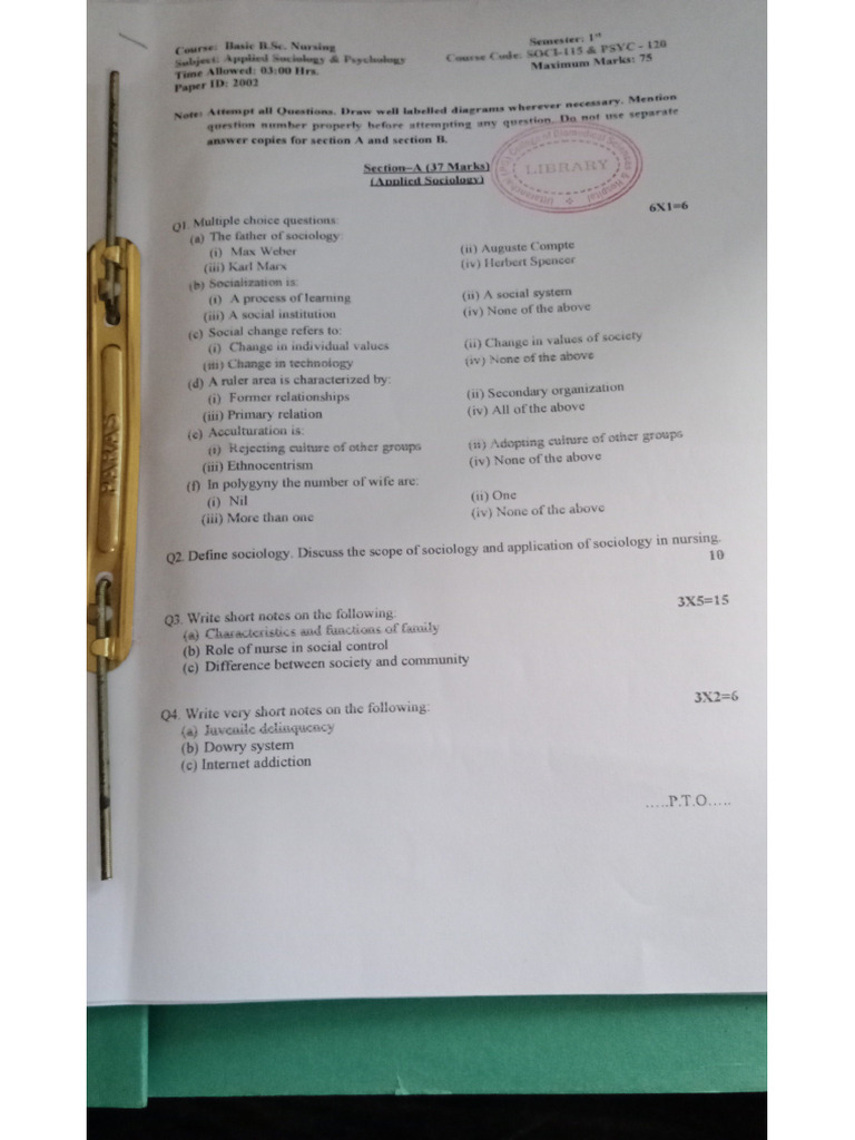 BSC Nursing 1st Semester Pyq - 062218 | PDF