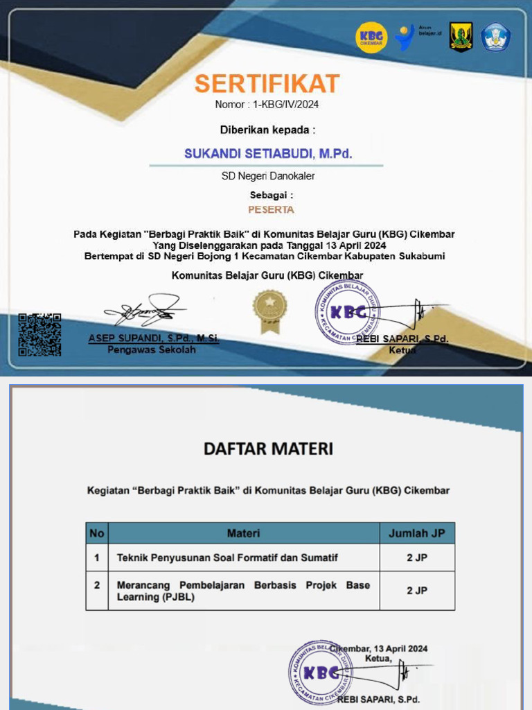 SERTIFIKAT KOMBEL PAK SUKANDI-1 | PDF