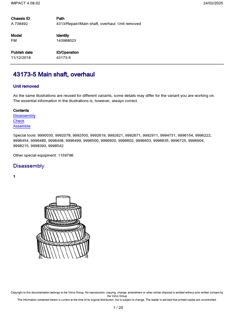 Volvo Fm4 Gearbox Main Shaft Oh | PDF | Gear | Manufactured Goods