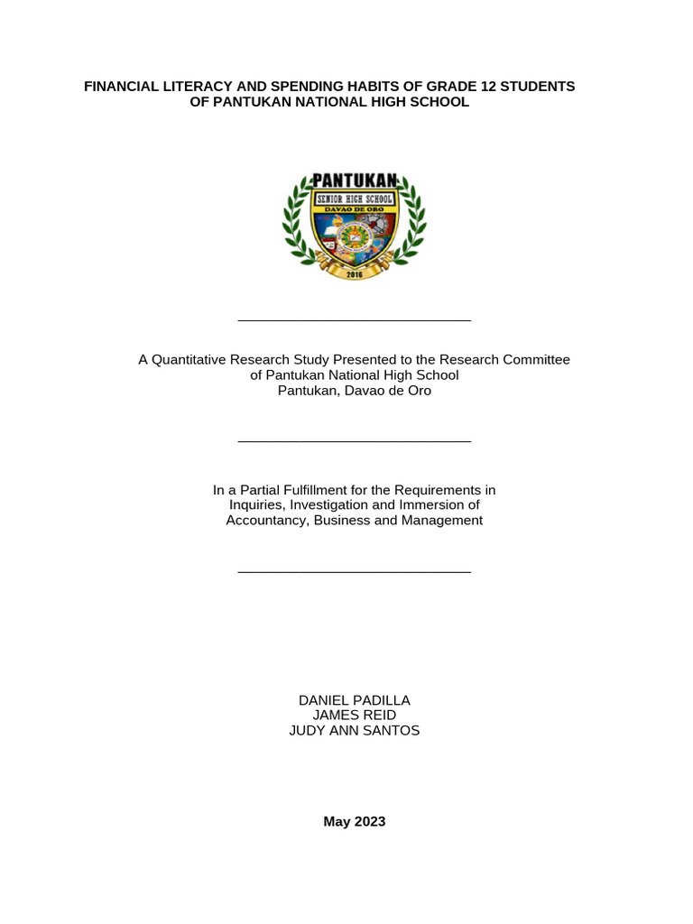 Financial Literacy and Spending Habits Study | PDF | Methodology ...