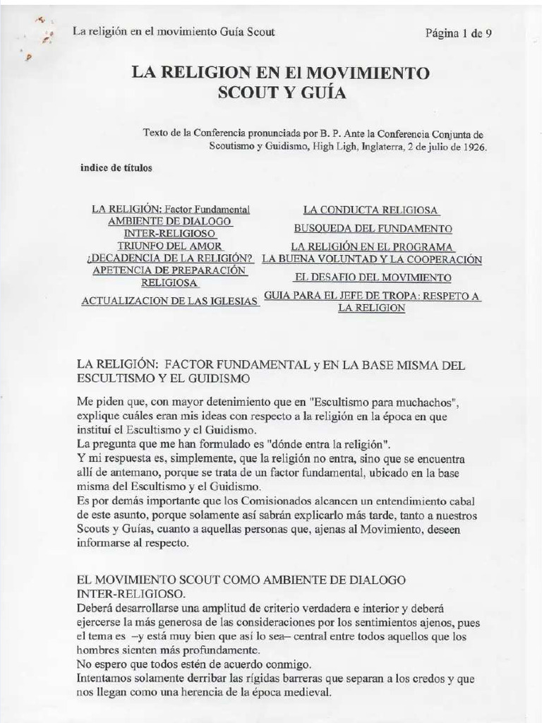 La Religion en El Movimiento Scout y Guia BP | PDF