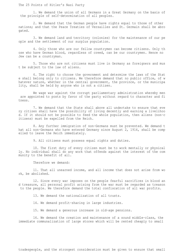 Nazi Party's 25 Point Programme | PDF | Nazi Germany | Nazi Party