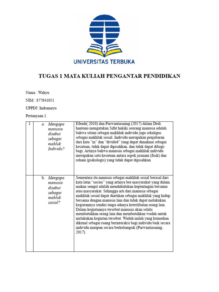 Tugas 1 Mata Kuliah Pengantar Pendidikan | PDF