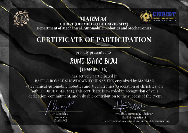 BGMI MARMAC Participation Certificate | PDF