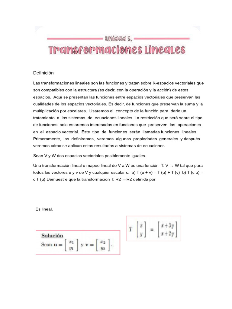 Algebra Lineal UNIDAD 5 | PDF | Mapa lineal | Espacio vectorial