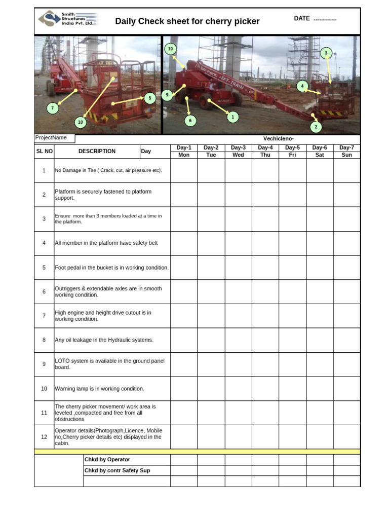 Cherry Picker Daily Inspection Checklist | PDF