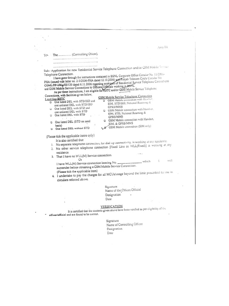 Form For RSTC Mobile Connection | PDF