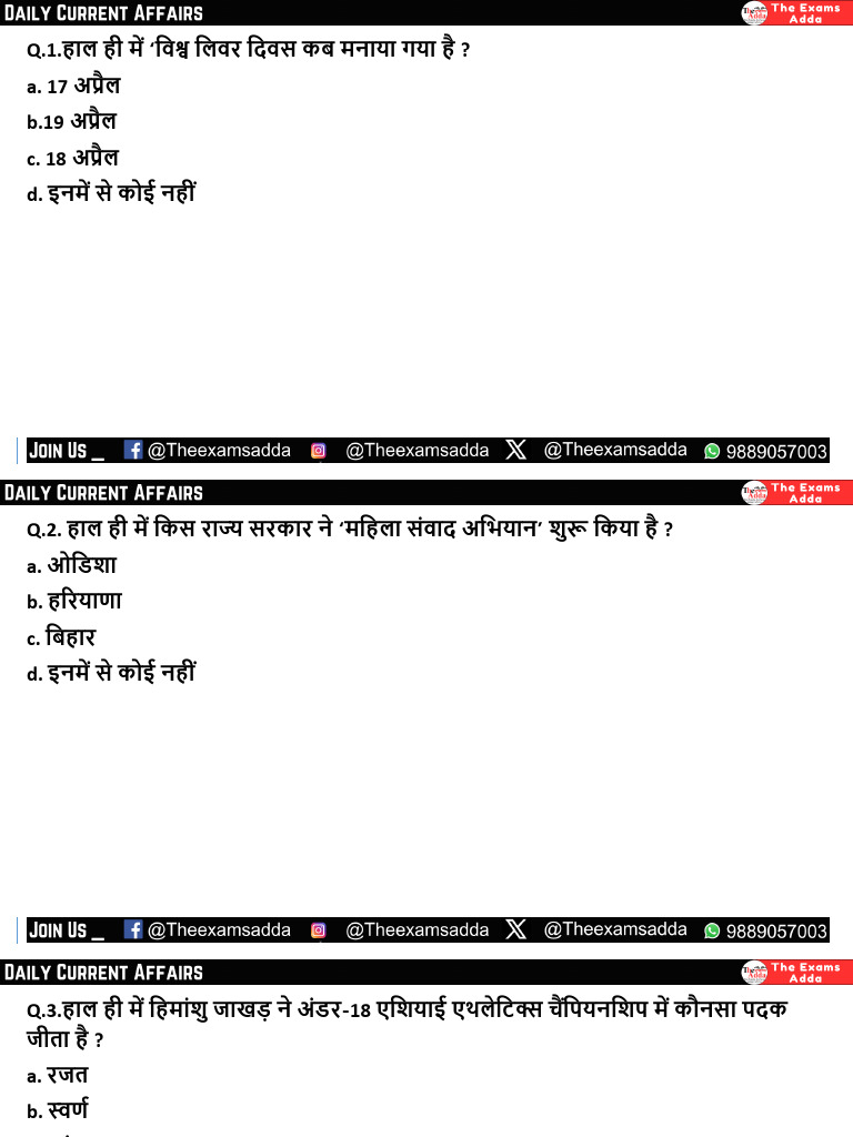 Daily Current Affairs _ 01 _ 30 Apr 2024 _ Devyansh Sir _ By The Exams Adda | PDF