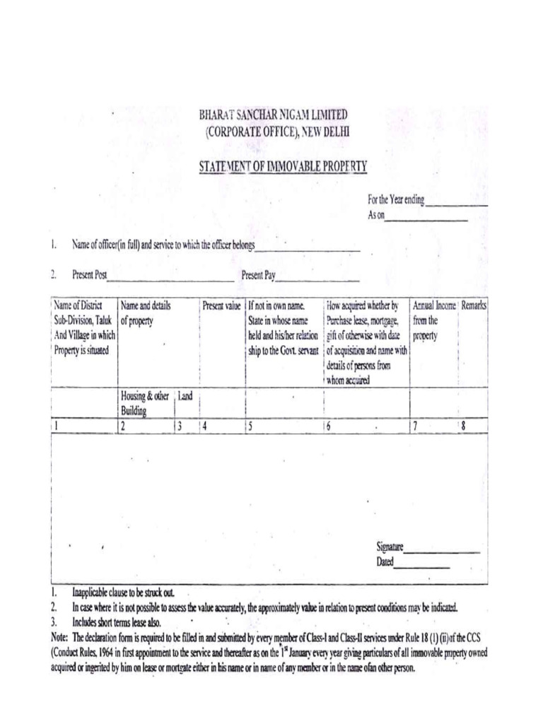 Form For Statement of Immovable Property | PDF