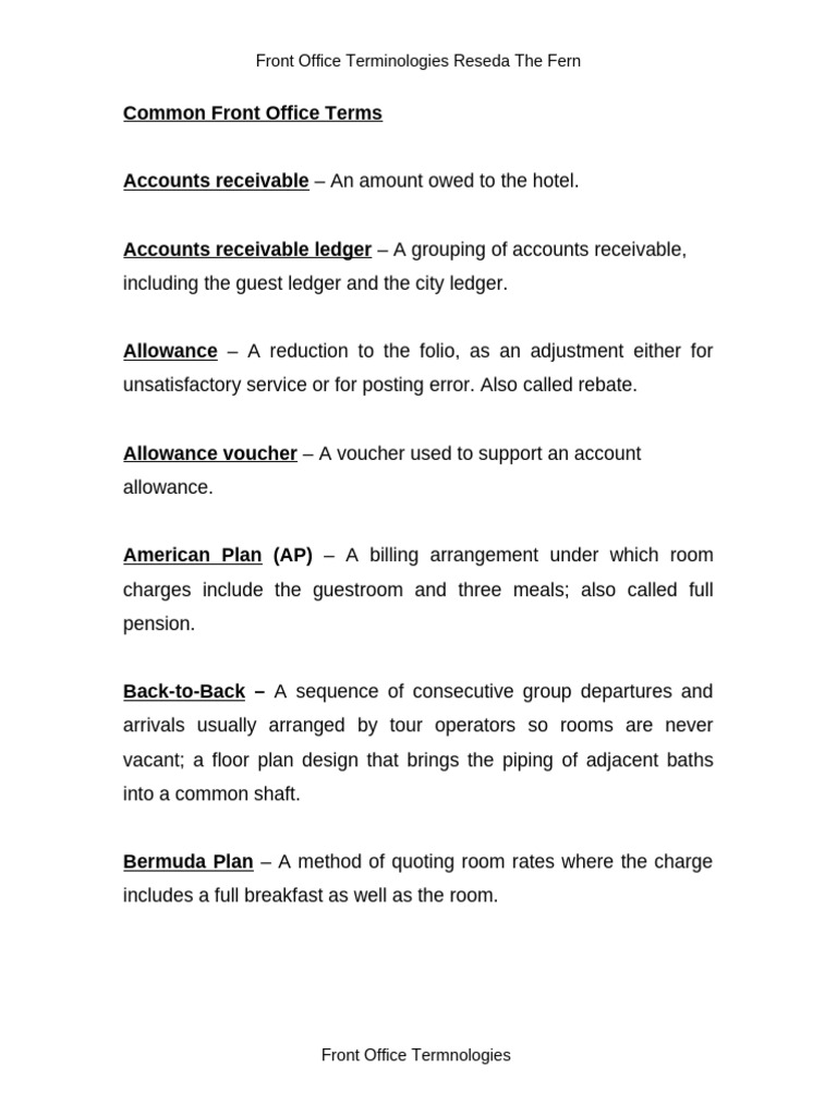 Front Office Terminologies | PDF | Credit Card | Point Of Sale
