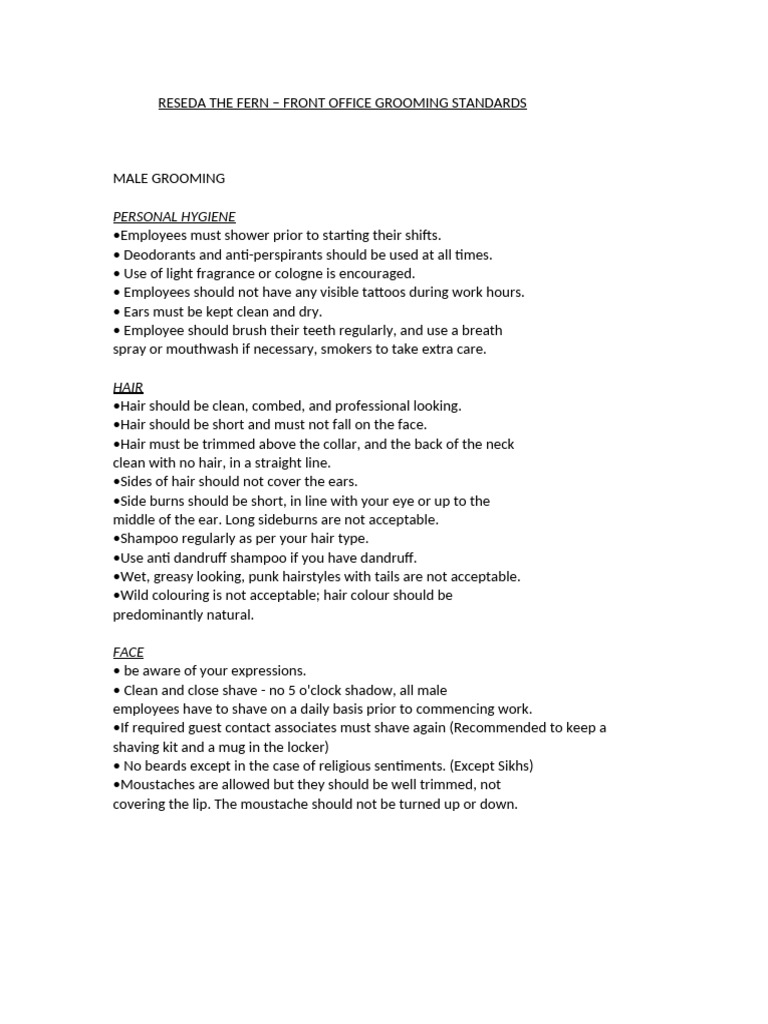 Grooming Guidelines Front Office | PDF | Hairstyle | Hair